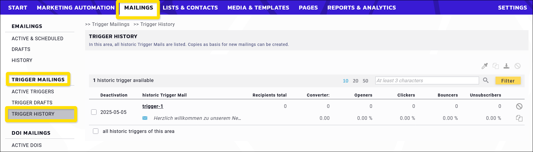 Trigger History | Maileon Help-Center